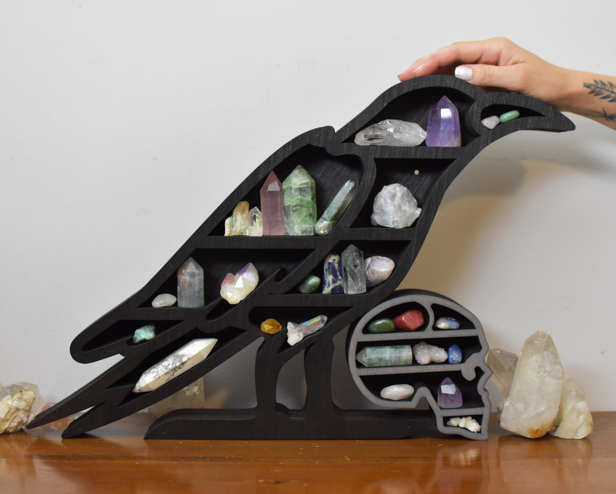 **Made To Order** XL Crow And Skull Wooden Crystal Display Shelf — J ...