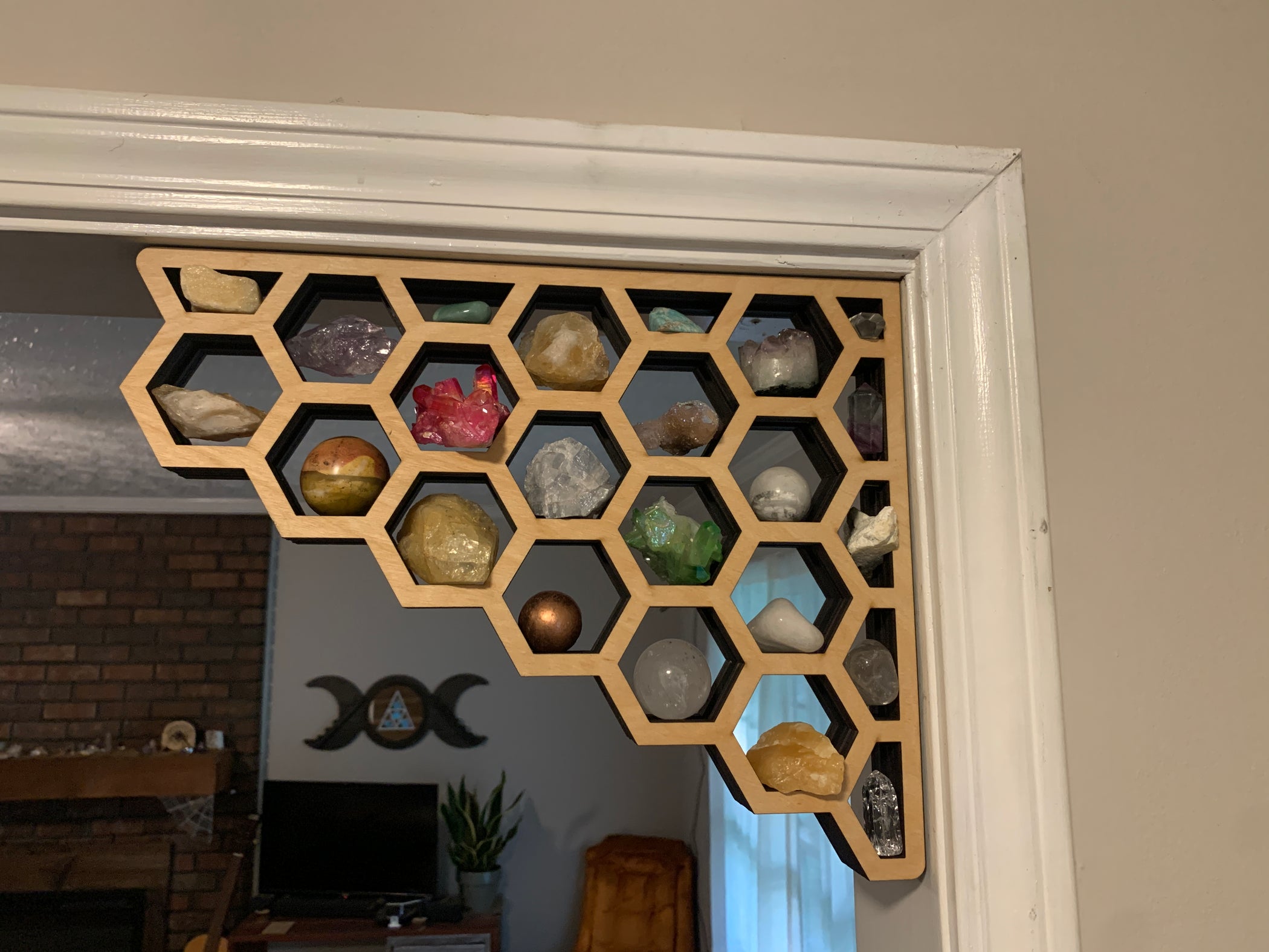 *Made To Order* Backless Honeycomb Shaped Corner Crystal Shelf or Disp ...