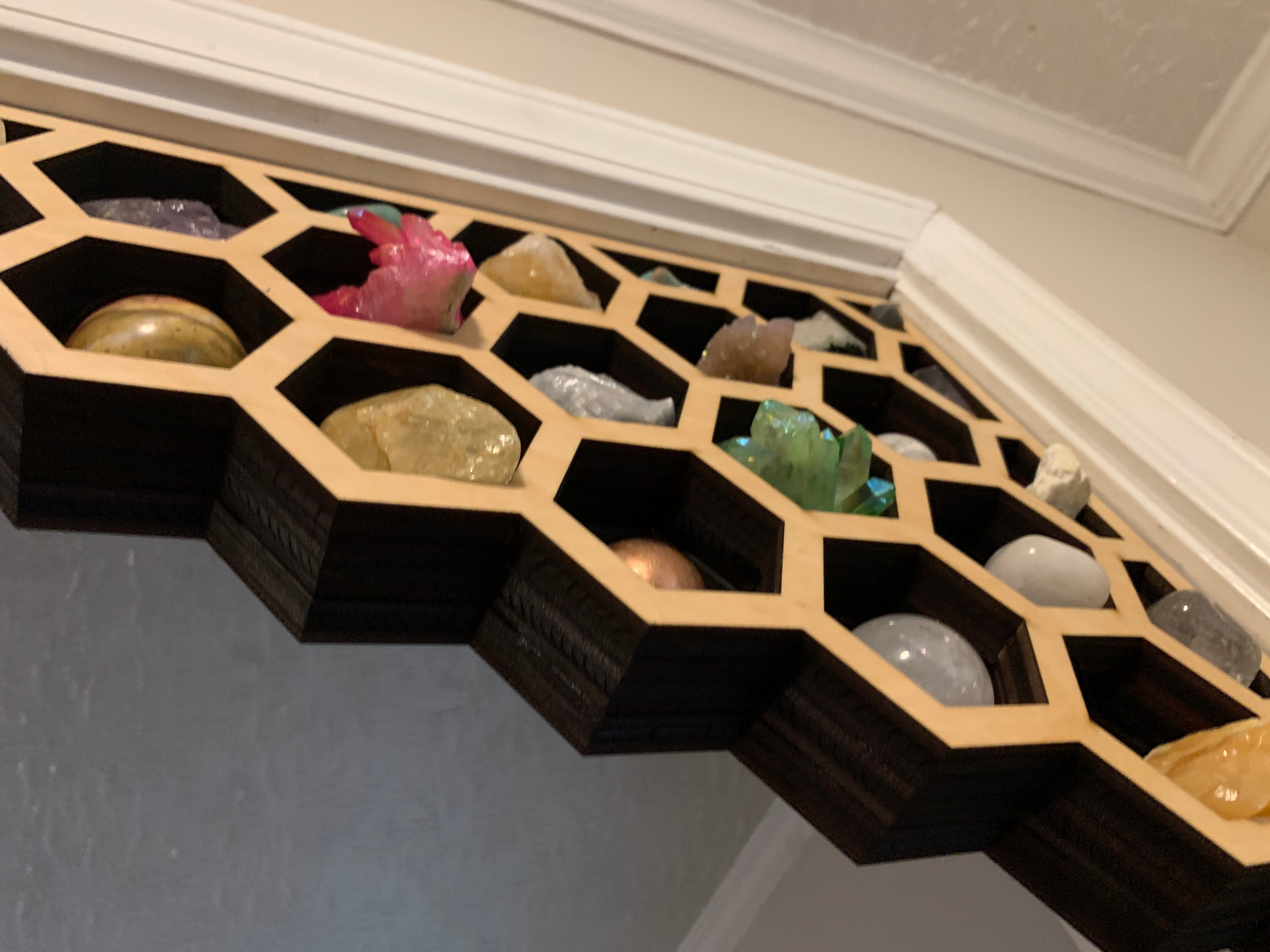 *Made To Order* Backless Honeycomb Shaped Corner Crystal Shelf or Disp ...
