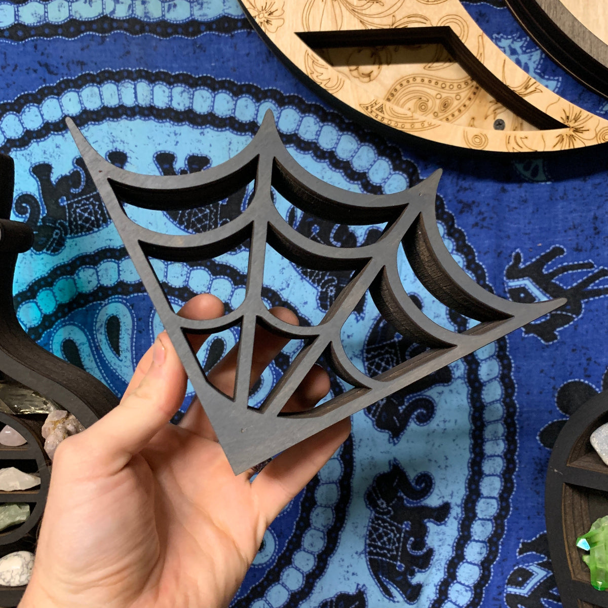 Super Petite Gray Spider Web Carving and Crystal Shelf — J DREW ...