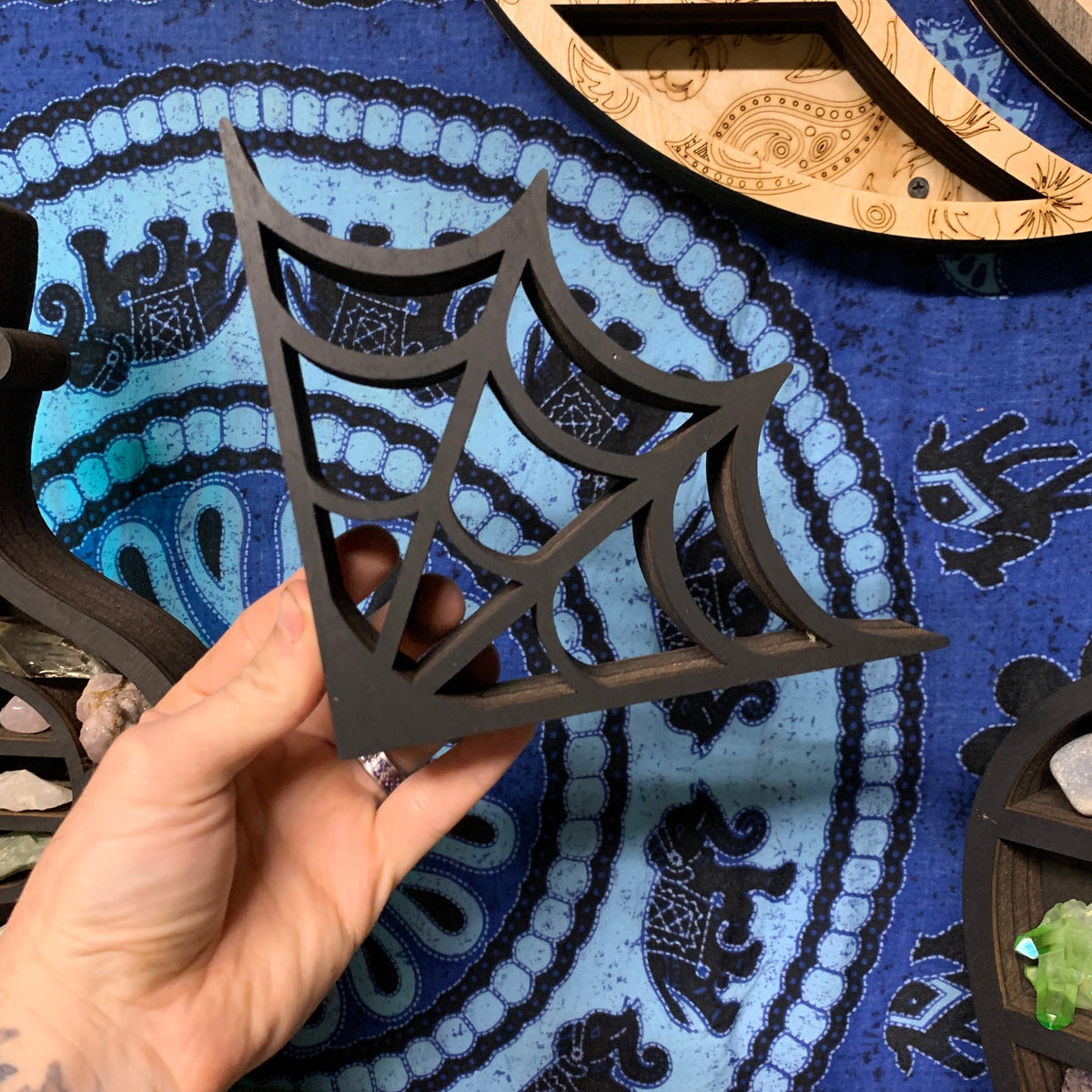 Super Petite Brown Spider Web Carving and Crystal Shelf — J DREW ...