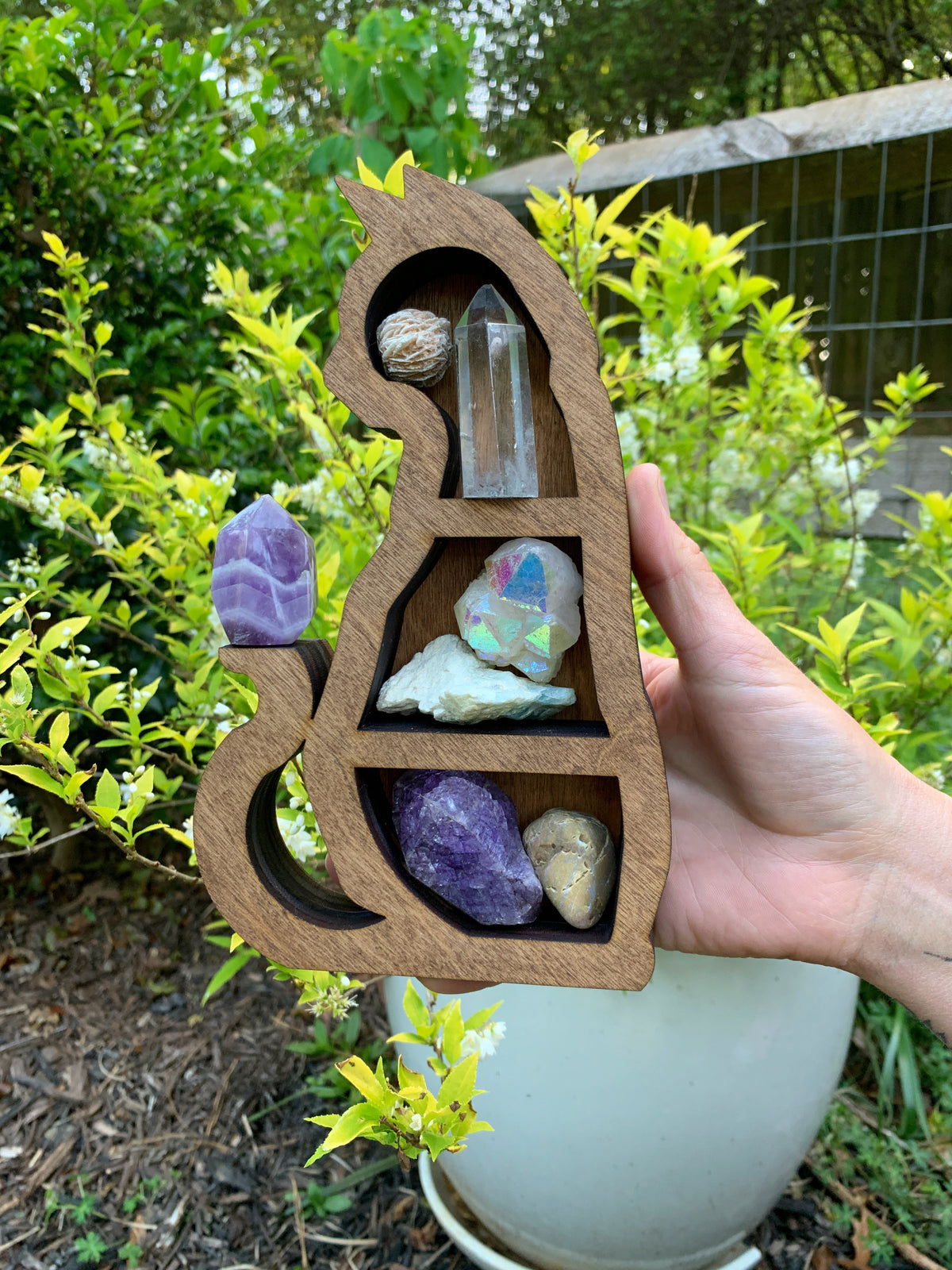 *Made To Order* Petite Almond Brown Cat Wood Carving and Crystal Shelf ...