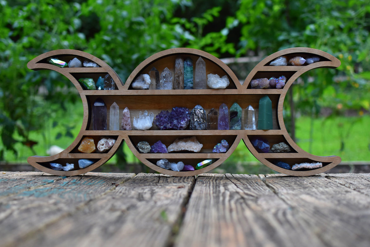 *Made To Order* XL Almond Light Brown Moon Goddess Wooden Crystal Disp ...